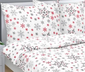 Bellatex Povlečení MIKROFLANEL 140x200, 70x90 cm Vločka Bílá,Šedá,Červená