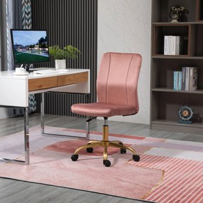 Vinsetto Moderní Kancelářská Židle s 360° Otočením, Ergonomický Zakřivený Opěrák, Nastavitelná Výška, Sametový Potah, 56 x 60 x 102 cm, Růžová a Zlatá