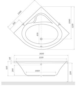 Roth Rohová akrylátová vana FLORA NEO Varianta: rozměry: 120x120 cm, orientace: Uni - (FLORA NEO 120 - 9590000)