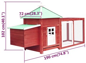 vidaXL Marketos Kurník s kukaní červený 190 x 72 x 102 cm masivní jedlové dřevo