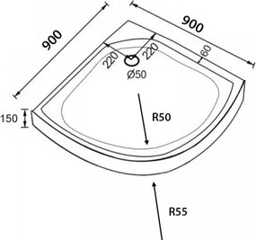 BPS-koupelny Čtvrtkruhový sprchový kout HYD-RK94B 90x90 cm bílá/transparent + vanička  HYD-RSV-SXL01B bílá