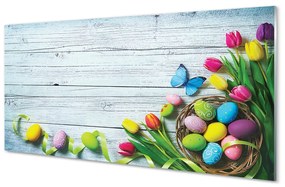 akrylový obraz Eggs tulipány motýl 140x70 cm