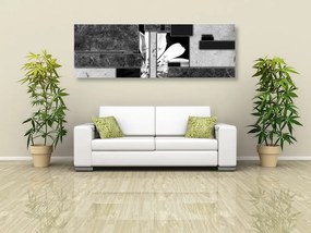 Obraz květinová abstrakce v černobílém provedení - 120x40 cm