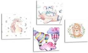 Set obrazů pro děti v jemných barvách - 4x 60x60 cm