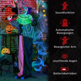 HOMCOM Strašidelný klaun Halloween dekorace, pohyblivý, funkce smíchu, růžová + fialová