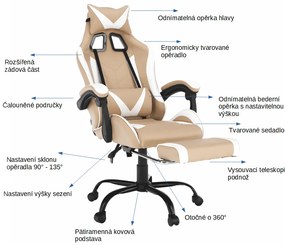 Kondela Kancelářské/herní křeslo, černá/bílá/béžová, OZGE 2 NEW
