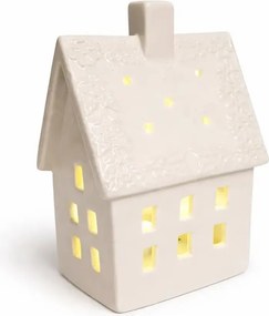 LED dekorace keramický domeček 10,6 × 8,7 × 16,8 cm, teple bílá, 2× LR44