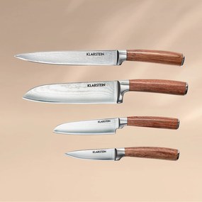 Kaito, souprava damaškových nožů, 4 dílná, extra ostrá, rukojeti z růžového dřeva