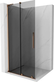 Mexen Velar L, posuvná sprchová zástěna Walk-in 100 x 200 cm, 8mm šedé sklo, růžové zlato, 871-100-003-43-60
