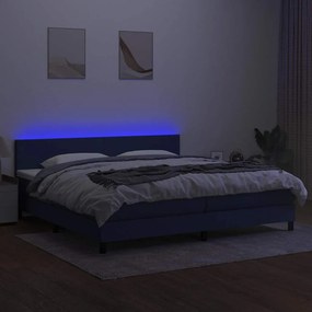 Box spring postel s matrací a LED modrá 200x200 cm textil 3133027