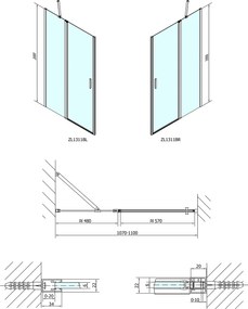 Polysan, ZOOM LINE BLACK sprchové dveře 1100mm, čiré sklo, ZL1311B