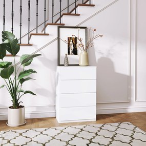 HOMCOM komoda Příborník se 4 zásuvkami, výklopná kancelářská skříň v bílé barvě, 55 x 33 x 80 cm, ideální pro obývací a pracovní prostory | Aosom.de
