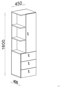 PLANET m | regál PL7 | 45 cm| modrá/dub/bílá