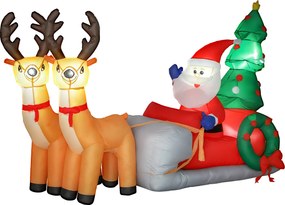 Outsunny Nafukovací vánoční dekorace, Santa Claus v sobím saních, polyesterová látka, LED světla, barevné