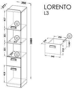 Regál LORENTO L3 Dolmar 35/188/40 Barva: jasan coimbra/fialová