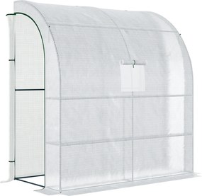 Outsunny fóliový skleník na rajčata 200x100x215cm s oknem ze síťoviny a rolovacími dveřmi UV ochrana v bílé barvě pro rostliny a zahradu