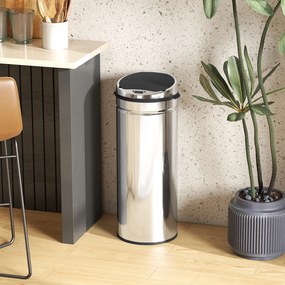 HOMCOM 50 l automatický odpadkový koš, nerezový, s pohybovým senzorem, černý a stříbrný