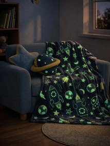 Sinsay - Flanelová deka svítící ve tmě s vesmírným motivem - indigo