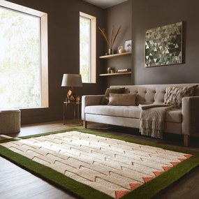 Zelený/v přírodní barvě ručně tkaný vlněný koberec 120x170 cm Apex Border Wool – Flair Rugs