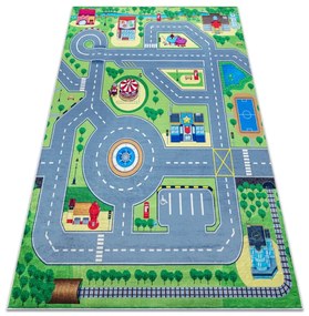 Dětský koberec protiskluzový BAMBINO 9028 město, zelený / šedý
