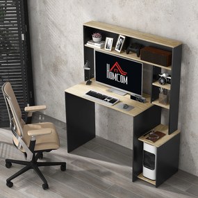 HOMCOM Stůl s policemi Moderní počítačový stůl s podstavcem na monitor CPU Kancelářské studium 114x45x138 cm Šedá a přírodní | Aosom