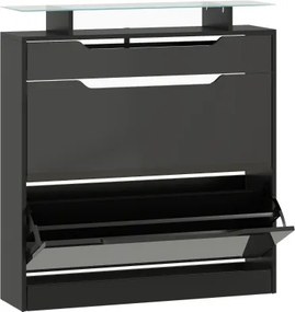 HOMCOM botník, 2 sklápěcí dveře, 1 vysouvací zásuvka, 1 polička, 89x23x96 cm, černá