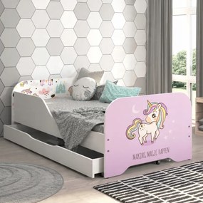 Dětská postel MIKI 160 x 80 cm s motivem růžového jednorožce