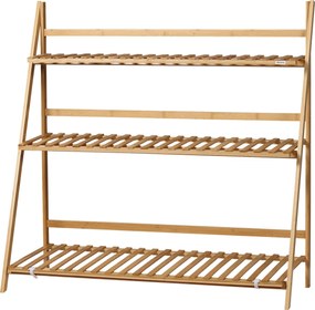 Outsunny 3-podlažní stojan na rostliny z bambusu - sklápěcí regál na květiny pro vnitřní a venkovní použití 98x37x96,5 cm | Aosom