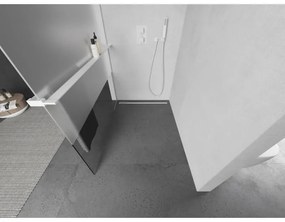 Mexen Kioto+, sprchová zástěna Walk-In s poličkou a věšákem 90 x 200 cm, 8mm čiré sklo-námraza, bílý profil, 800-090-121-20-35