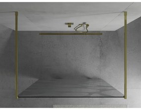 Mexen Kioto, průchozí sprchová zástěna 100 x 200 cm, 8mm sklo čiré/bílý vzor, 2x zlatá stabilizační rozpěra, 800-100-002-50-97