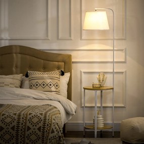 HOMCOM Stojací lampa 162 cm 40 W Stojací lampa se 2 policemi a plátěným stínidlem z bílého kovu do obývacího pokoje a ložnice