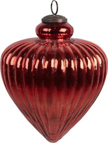 Červená skleněná vánoční ozdoba s vroubky L - Ø 13*17 cm