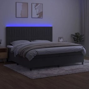 Box spring postel s matrací a LED tmavě šedá 200x200 cm samet 3136264