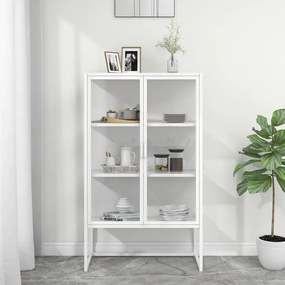 Komoda bílá 80 x 35 x 135 cm ocel a tvrzené sklo 335884
