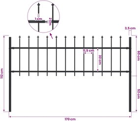 Zahradní plot Woerden s kopím nahoře ocelový 170 x 60 cm černý 144923