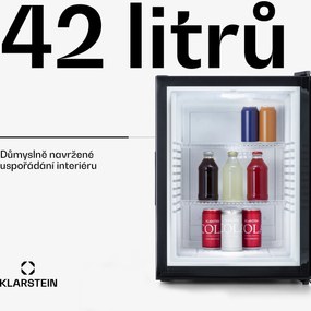 Klarstein Brooklyn 42, mini lednice, energetická třída F, skleněné dveře, LED, police