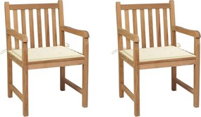 Zahradní židle 2 ks s krémovými poduškami masivní teak 3062732