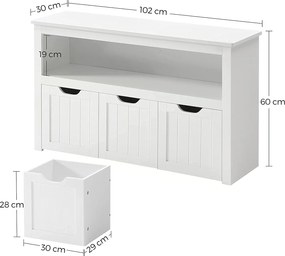 Úložný box na hračky pro děti, s kolečky, 102 x 60 x 30 cm, bílý