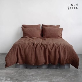 Tmavě hnědé lněné povlečení na jednolůžko 140x200 cm Chocolate – Linen Tales