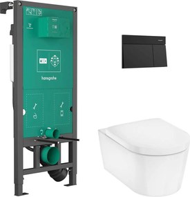 Hansgrohe EluPura S - Set předstěnové instalace, klozetu EluPura S a sedátka SoftClose, tlačítko iFrame Element E, matná černá 60303670
