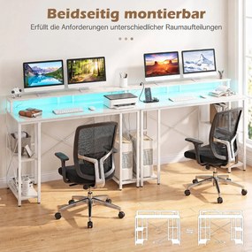 Costway Počítačový stůl s LED osvětlením a stojanem na monitor, bílý