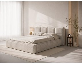 Béžová čalouněná dvoulůžková postel s úložným prostorem s roštem 180x200 cm Simon – Micadoni