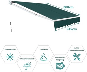 Costway Skládací markýza s UV a vodě odolným materiálem a klikou – 2,5 × 2 m