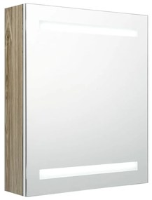 LED koupelnová skříňka se zrcadlem bílá a dub 50 x 14 x 60 cm