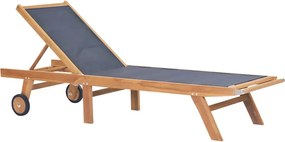 Skládací zahradní lehátka s kolečky 2ks masivní teak a textilen 3073000