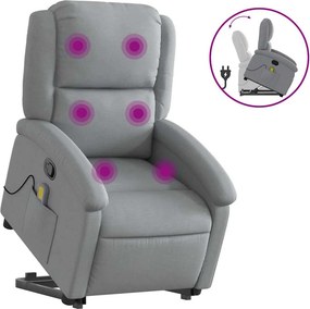 Zvedací masážní polohovací křeslo světle šedé textil 3204176