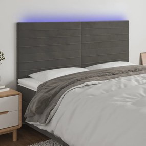 Čelo postele s LED tmavě šedé 180x5x118/128 cm samet 3122625