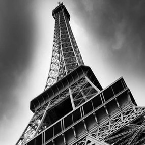 Ozdobný paraván Eiffelova věž B&amp;W - 145x170 cm, čtyřdílný, klasický paraván