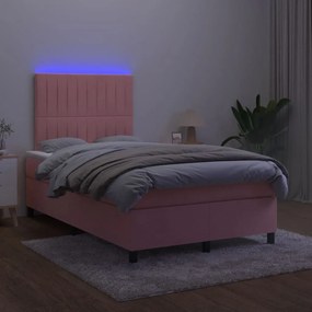 Box spring postel s matrací a LED růžová 120 x 190 cm samet 3270328