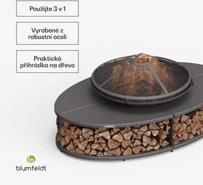 Blumfeldt Firebowl Ebeko 3 v 1, lze použít jako gril nebo stůl, grilovací rošt + ochrana proti jiskrám